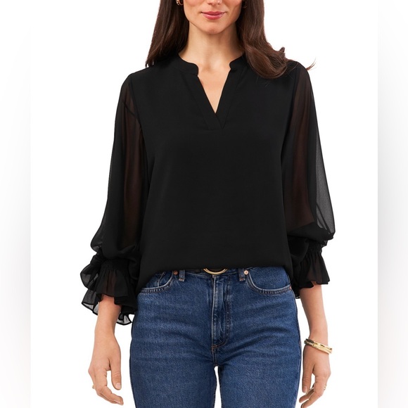 Vince Camuto | Tops | Black Vince Camuto Draped Front Sheer Top Small ...